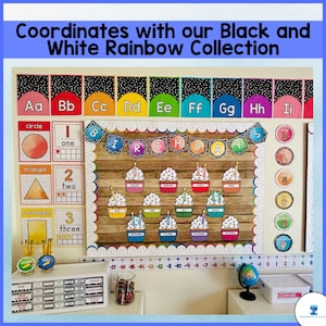 Birthday Bulletin Board and Banners | Black and White Rainbow ...
