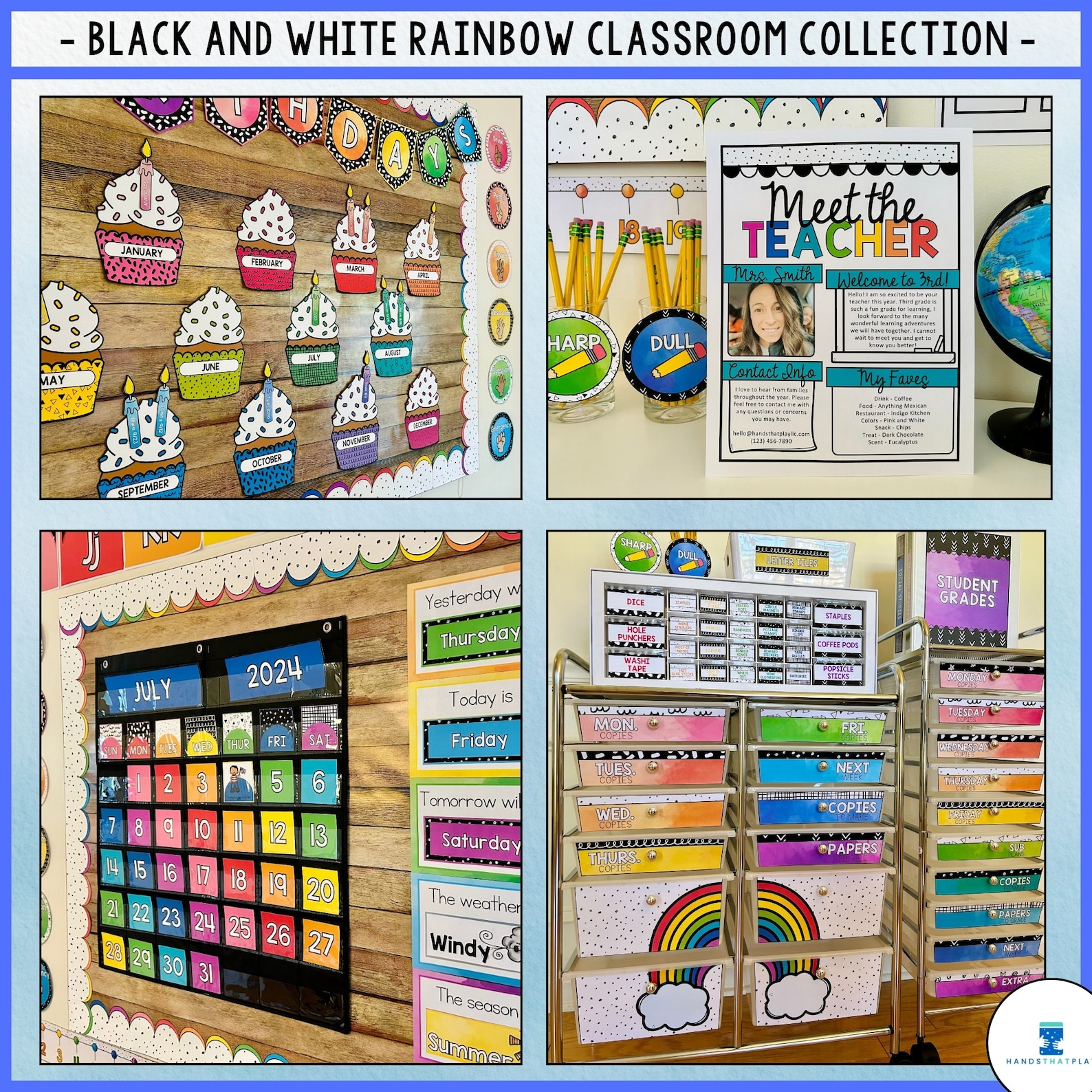 Black and White Rainbow Classroom Decor Bundle Monochrome Rainbow ...