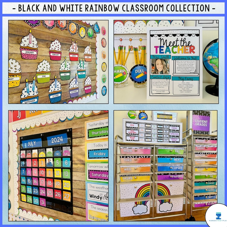 Black and White Rainbow Classroom Decor Bundle Monochrome Rainbow ...