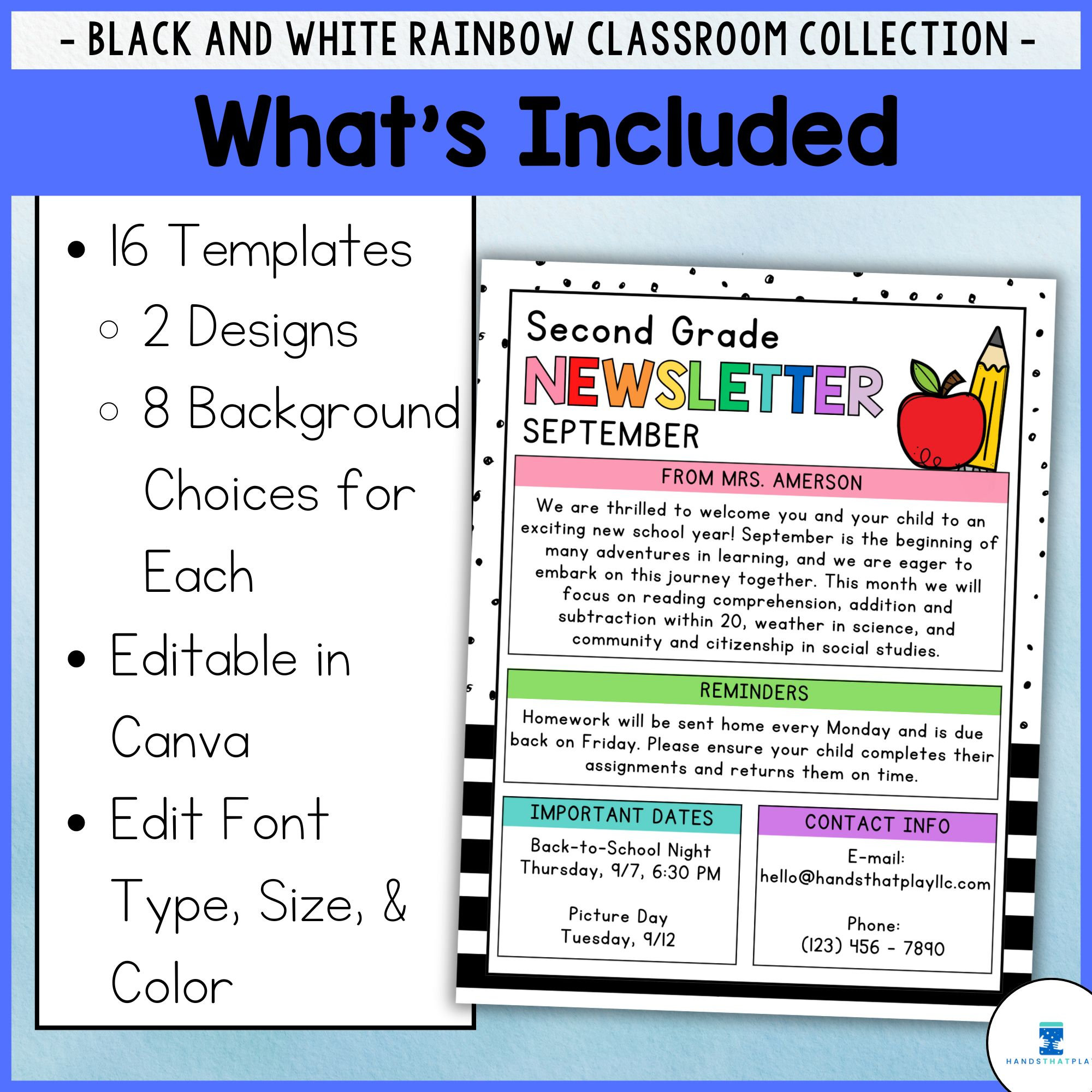 Classroom Newsletter | Editable Template | Black and White Rainbow ...