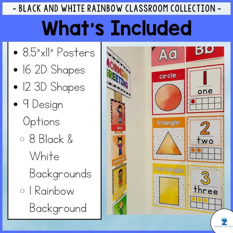 2D and 3D Shapes Posters for the Classroom | Black and White Rainbow ...