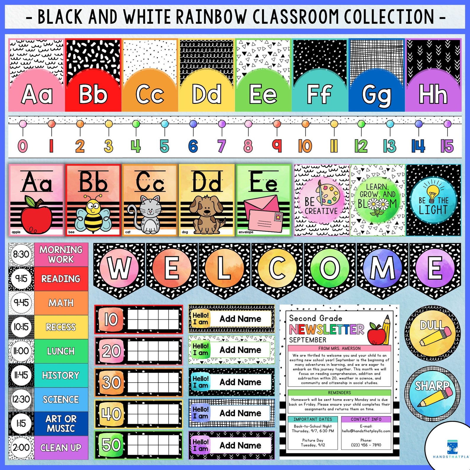 Black and White Rainbow Classroom Decor Bundle Monochrome Rainbow ...