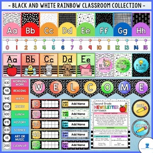 Black and White Rainbow Classroom Decor Bundle | Monochrome Rainbow ...