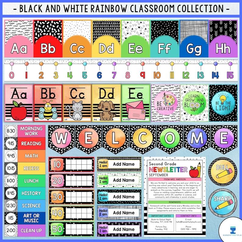Black and White Rainbow Classroom Decor Bundle Monochrome Rainbow ...