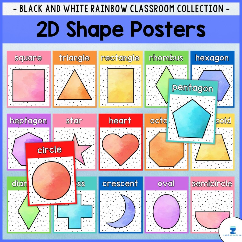 2D and 3D Shapes Posters for the Classroom | Black and White Rainbow ...