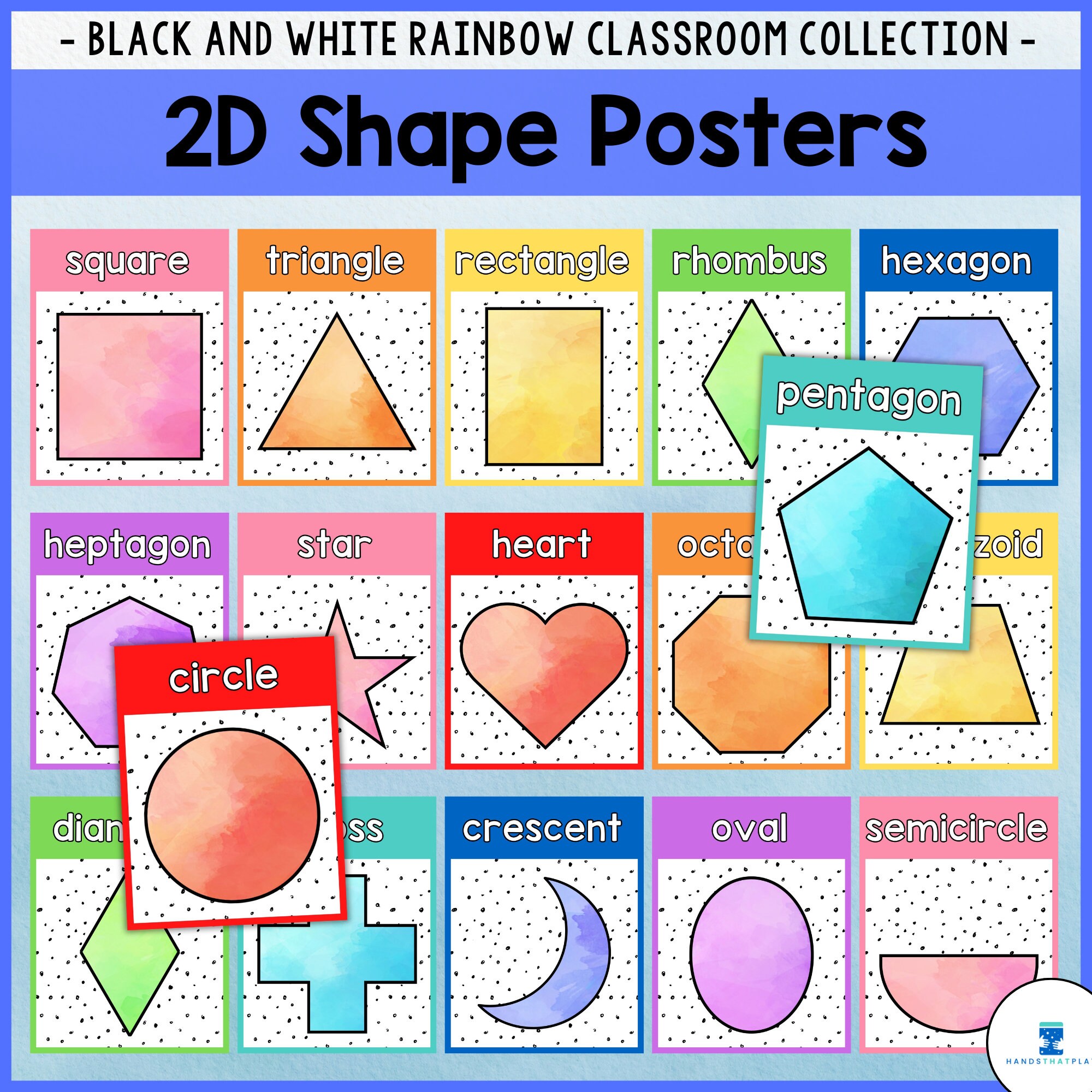 2D and 3D Shapes Posters for the Classroom | Black and White Rainbow ...