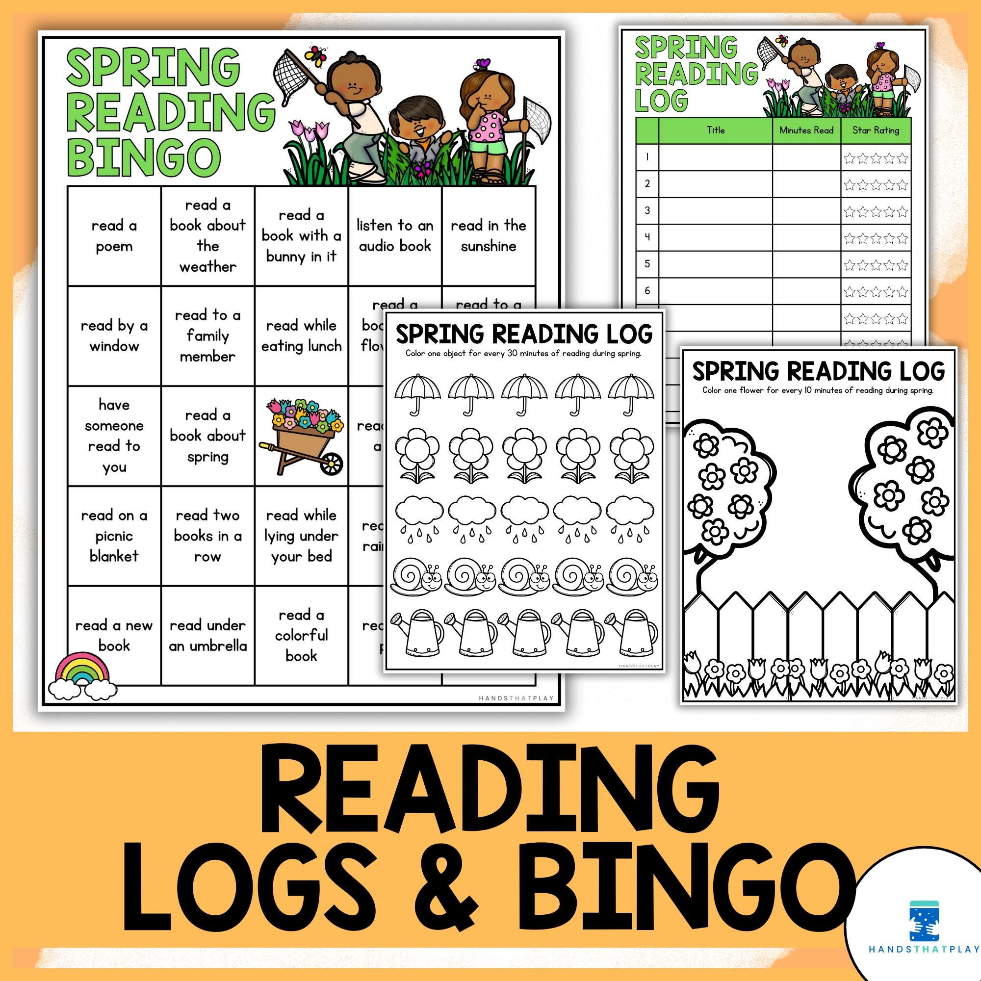 Spring Reading Log and Bingo Activity, Spring Reading Chart - Etsy