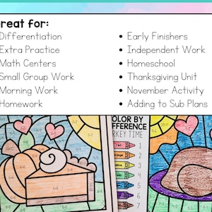 Thanksgiving Color by Number Coloring Pages - Math (within 10) - Etsy
