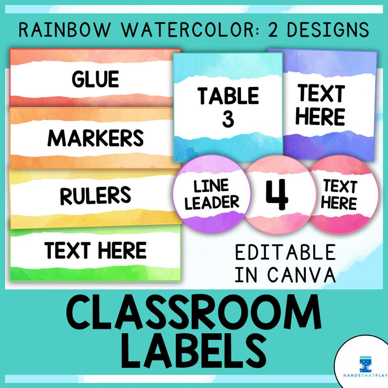 Editable Classroom Labels | Rainbow Watercolor Theme | Teacher Tags ...