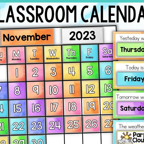 Classroom Calendar Set Rainbow Watercolor Colorful - Etsy