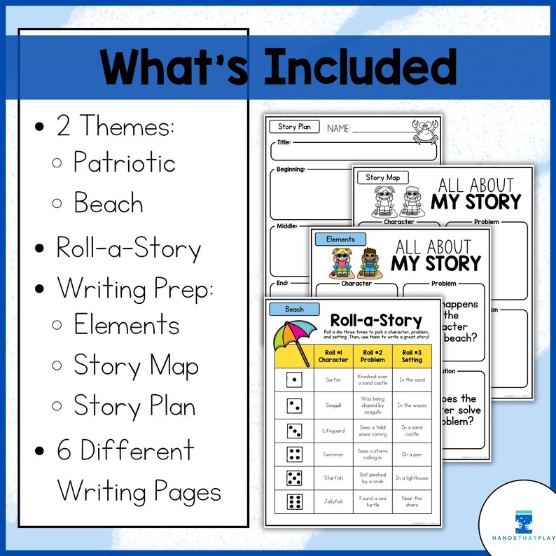 Roll a Story Writing Prompts - July, Patriotic, Beach - Etsy