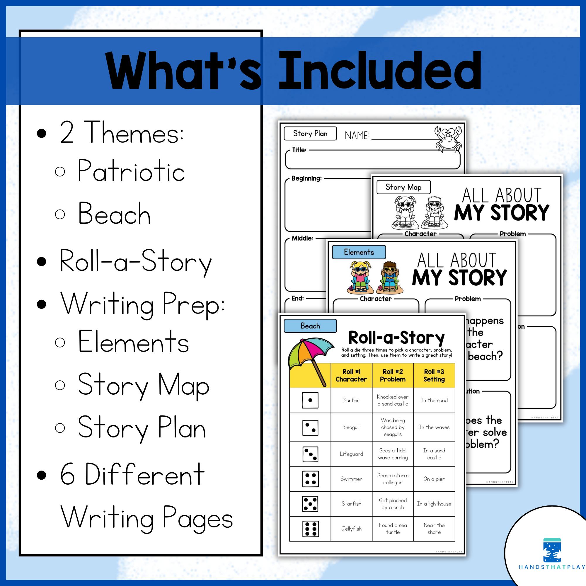 Roll a Story Writing Prompts - July, Patriotic, Beach - Etsy