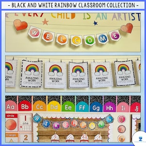 Black and White Rainbow Classroom Decor Bundle | Monochrome Rainbow ...