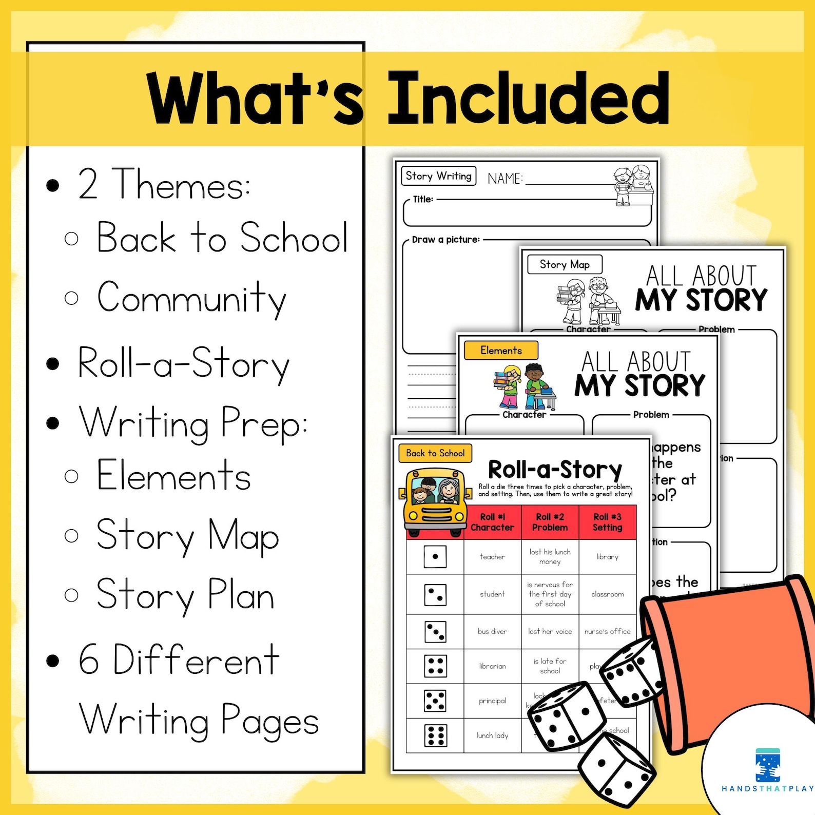 Roll a Story Writing Prompts - August, Back to School, Community - Etsy
