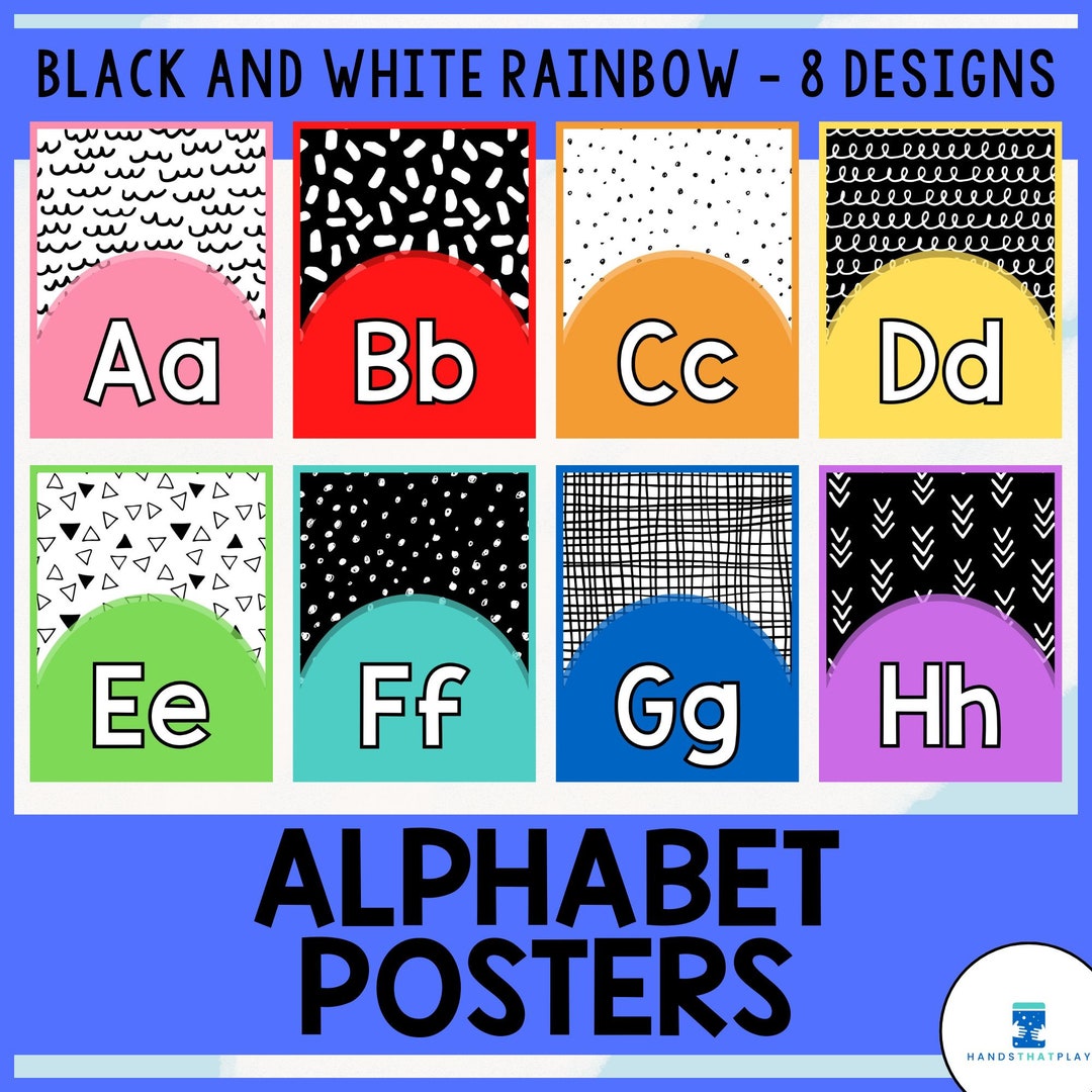 Alphabet Posters | Black and White Rainbow | Alphabet Line | Alphabet ...