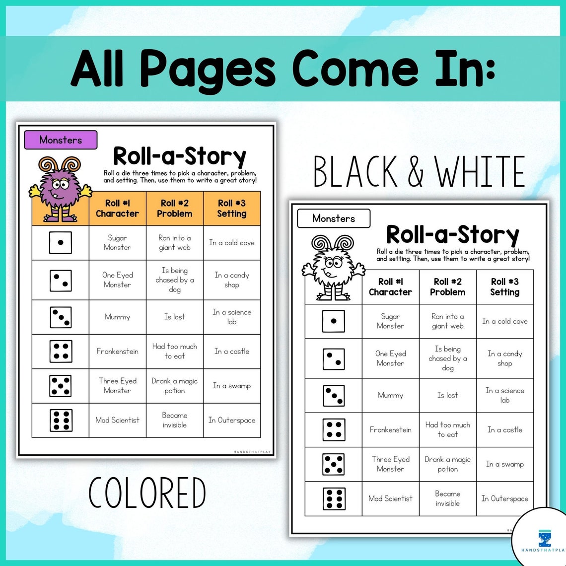 Roll a Story Writing Prompts - October, Monsters, Halloween - Etsy