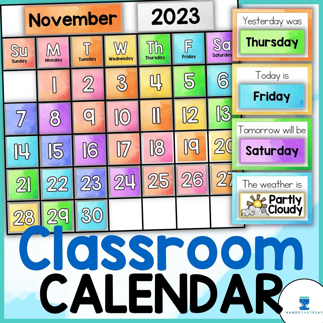 Classroom Calendar Set Rainbow Watercolor Colorful - Etsy