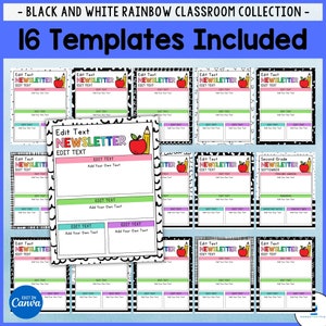 Classroom Newsletter | Editable Template | Black and White Rainbow ...