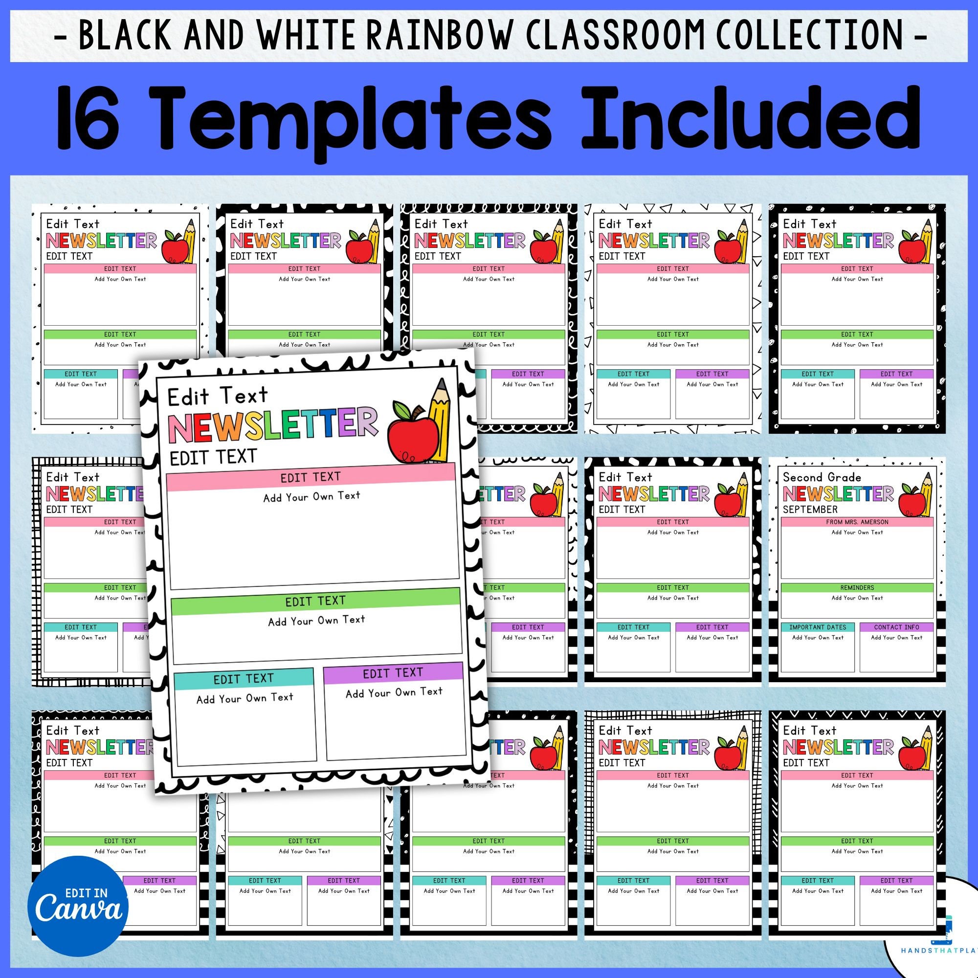 Classroom Newsletter | Editable Template | Black and White Rainbow ...