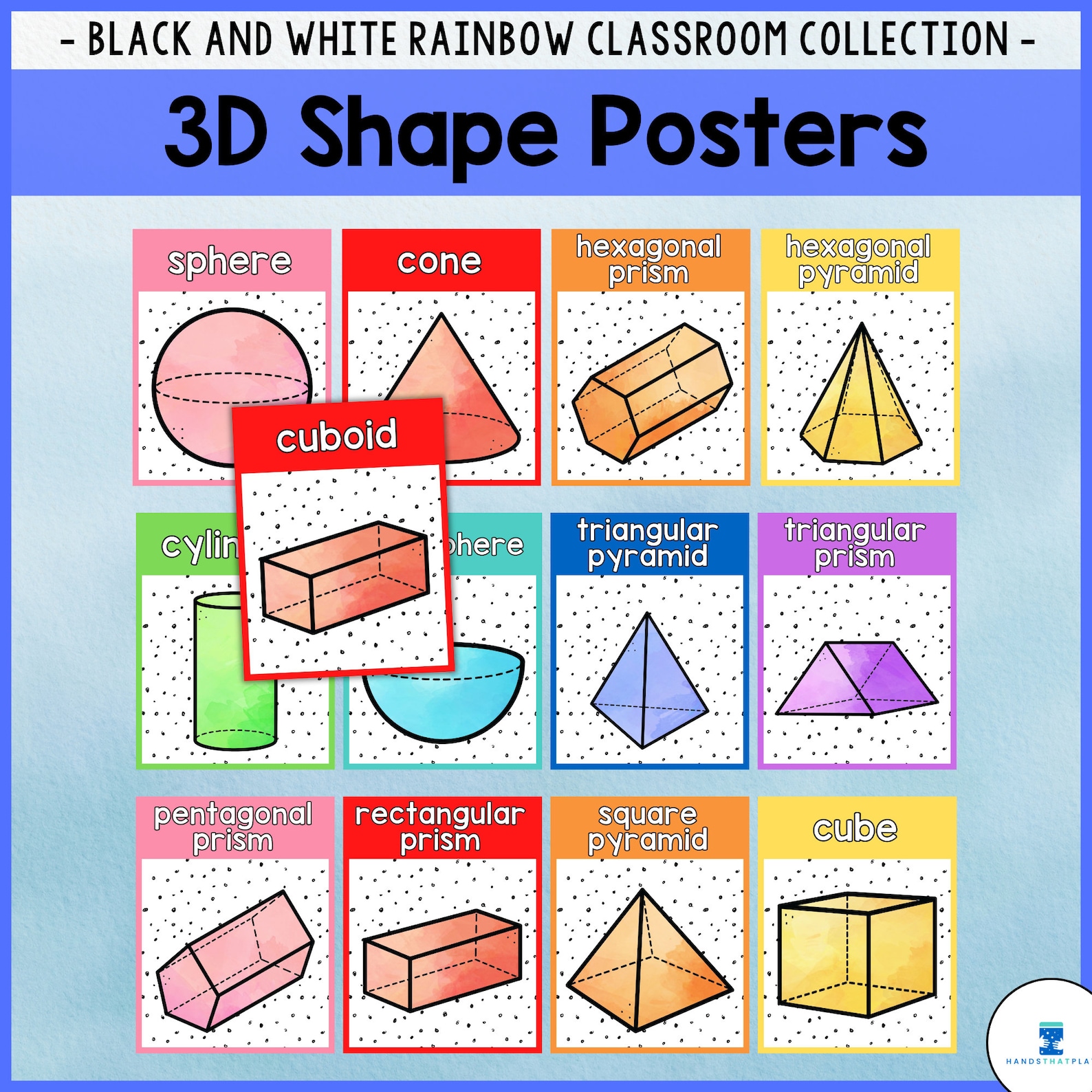 2D and 3D Shapes Posters for the Classroom | Black and White Rainbow ...