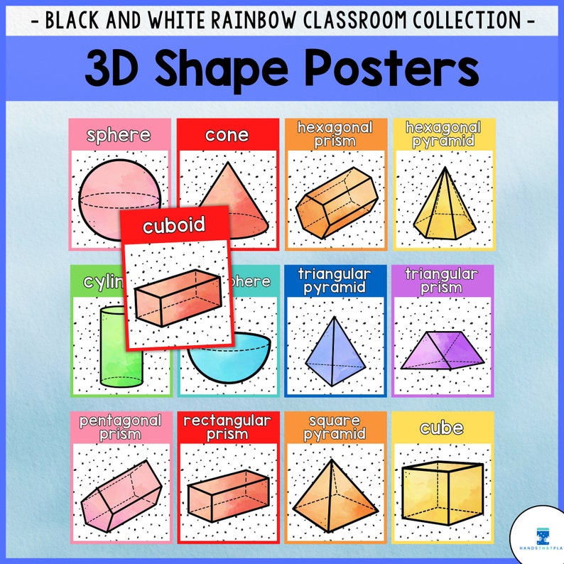 2D and 3D Shapes Posters for the Classroom | Black and White Rainbow ...