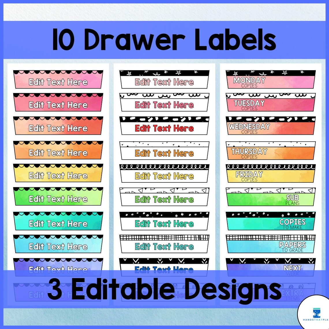 10 Drawer Cart Labels for the Classroom | Monochrome Rainbow Watercolor ...