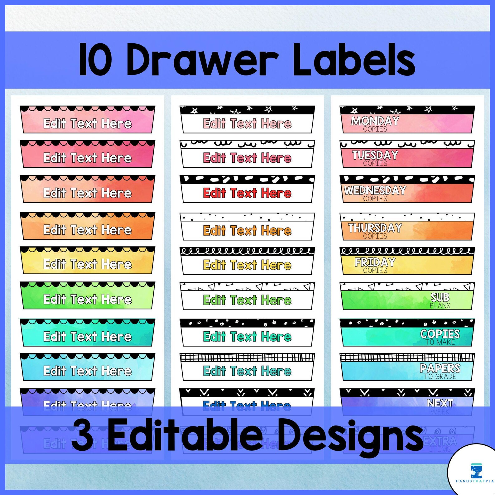 Rainbow Watercolor 10-drawer Cart Labels - Rolling Cart Labels - Etsy