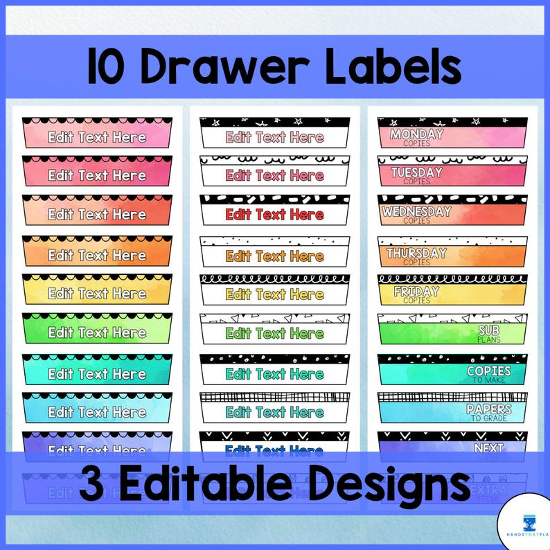 10 Drawer Cart Labels for the Classroom | Monochrome Rainbow Watercolor ...
