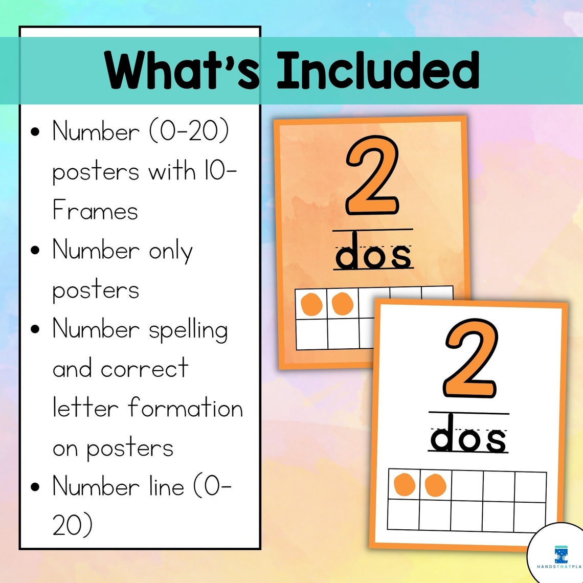 Spanish Number Posters Number Words Number Line Rainbow Watercolor ...