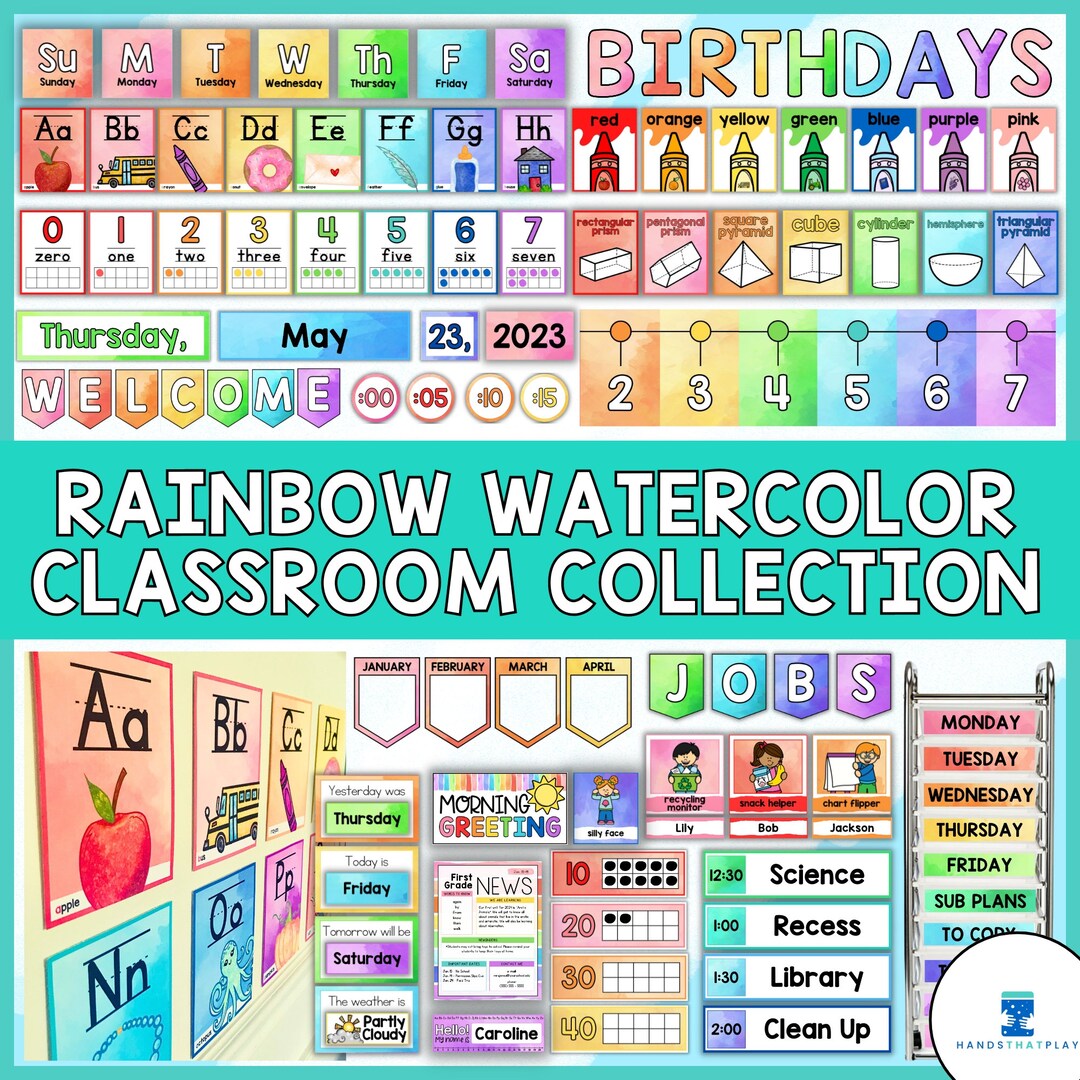 Rainbow Watercolor Classroom Bundle | Rainbow Watercolor Decor ...