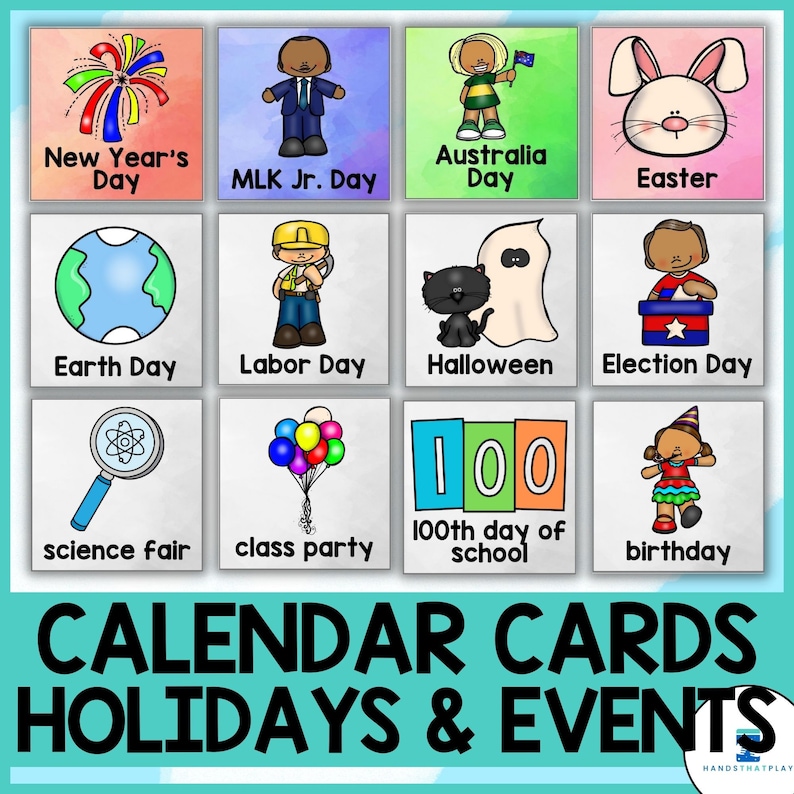 Calendar Pocket Chart Cards | Holiday and Events | Watercolor Classroom ...