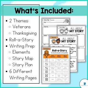 Roll a Story Writing Prompts - November, Veterans, Thanksgiving - Etsy