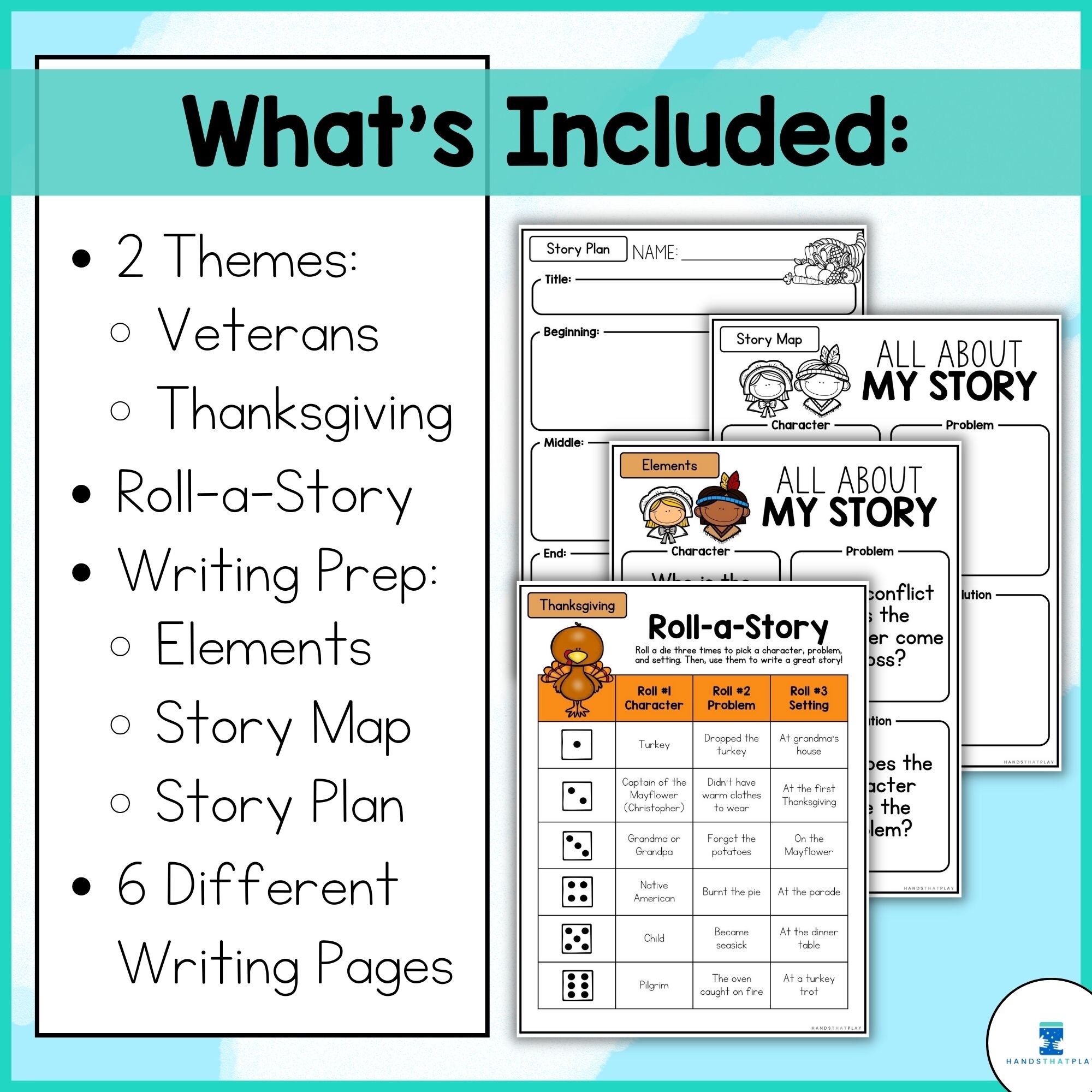 Roll a Story Writing Prompts - November, Veterans, Thanksgiving - Etsy