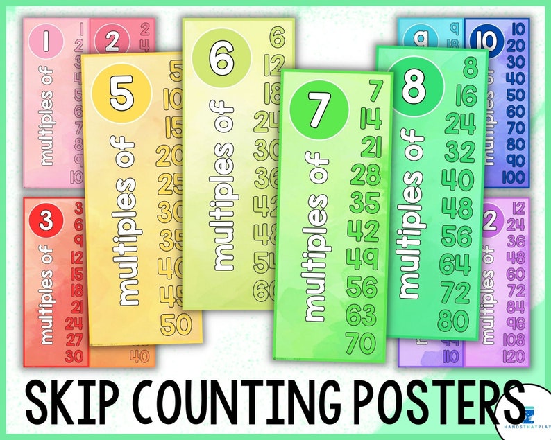 Skip Counting Number Posters Multiples of 1-12 Rainbow - Etsy