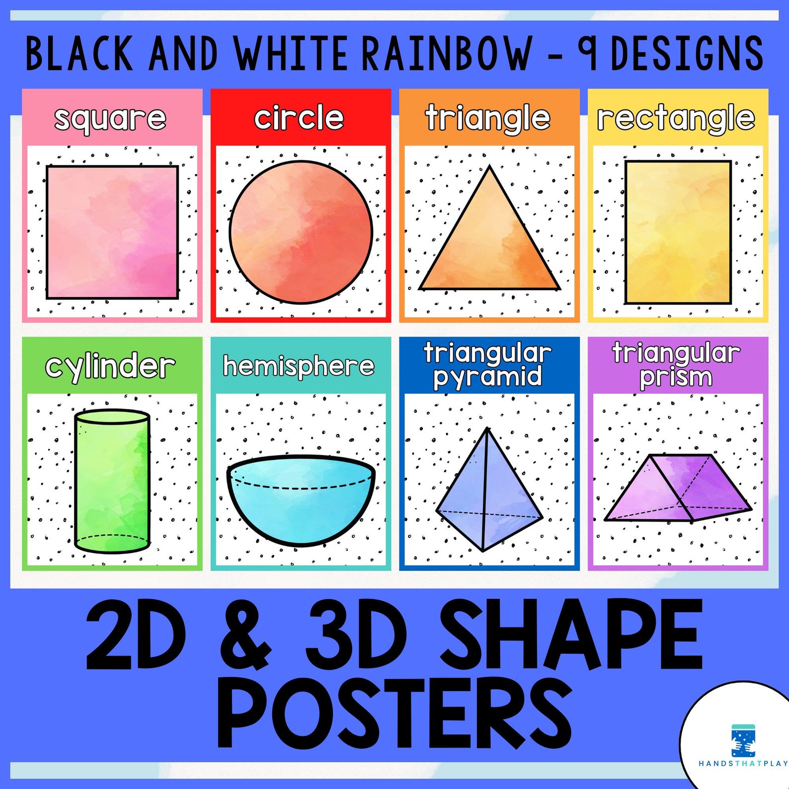 2D and 3D Shapes Posters for the Classroom | Black and White Rainbow ...