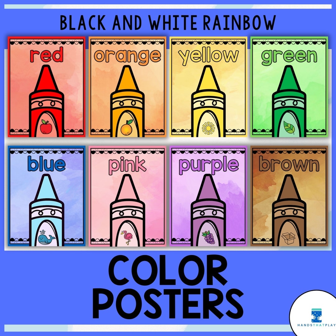 Color Posters | Black and White Rainbow | Classroom Decor - Etsy