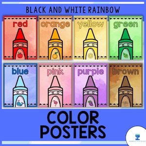 Color Posters | Black and White Rainbow | Classroom Decor - Etsy