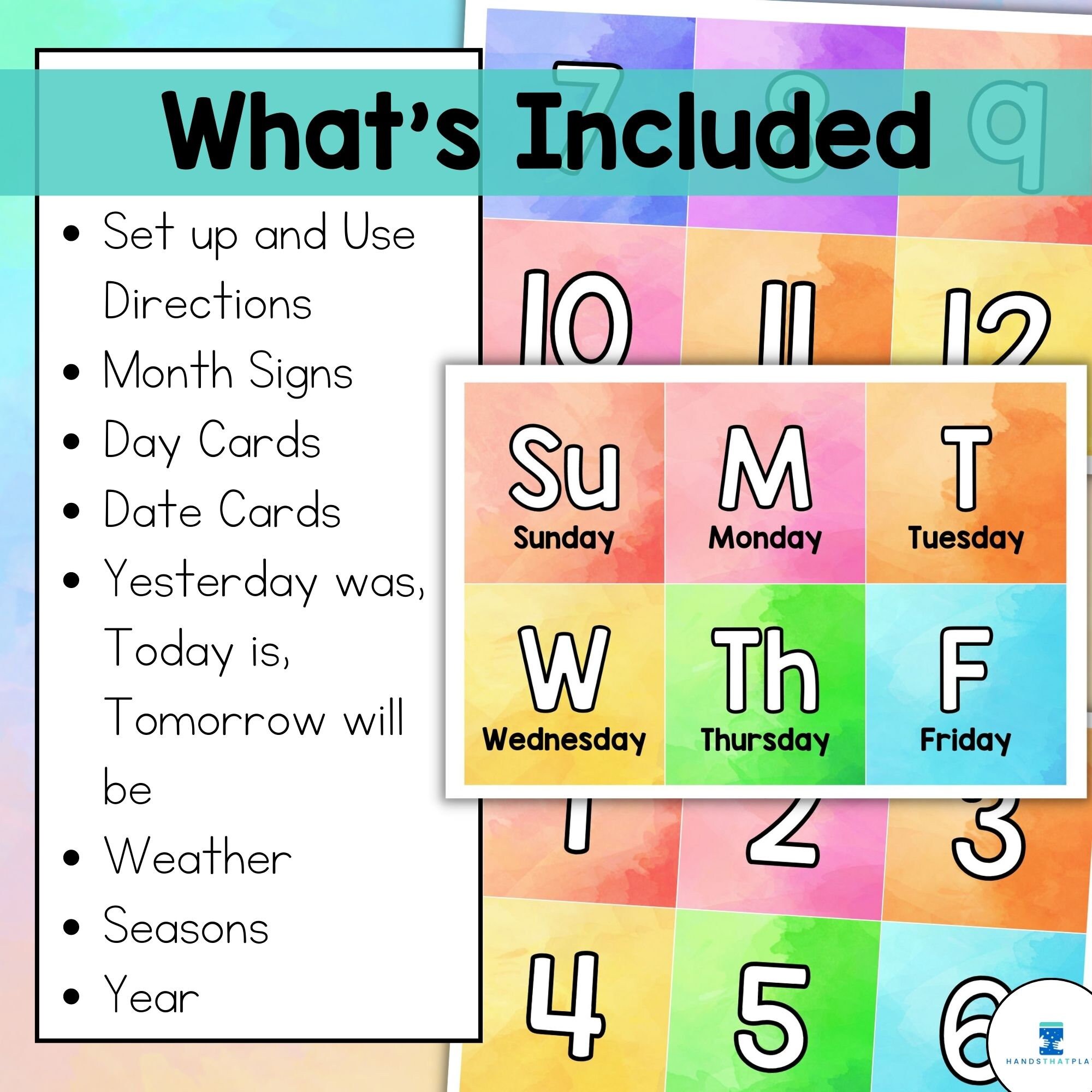 Classroom Calendar Set | Rainbow Watercolor | Colorful Classroom Decor ...