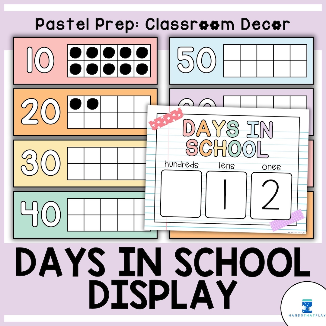 Pastel Classroom 100 Days of School Display | Days in School Posters - Etsy
