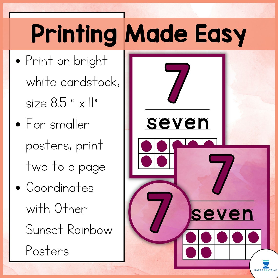 Number Posters | Number Words | Sunset Rainbow | Classroom Wall Decor ...