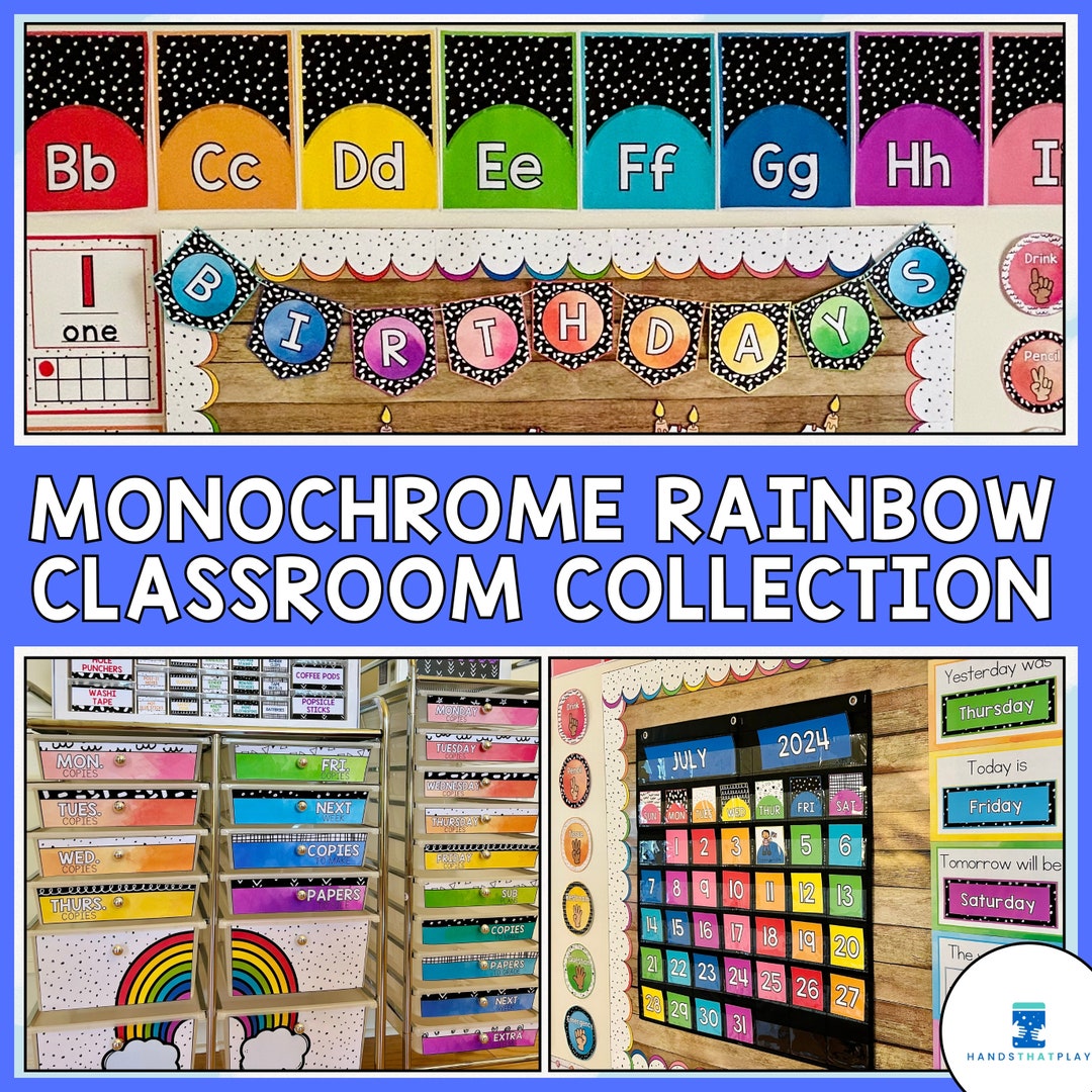Black And White Rainbow Classroom Decor Bundle Monochrome Rainbow Classroom Theme Classroom