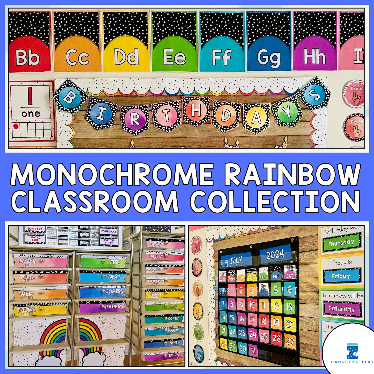 Black and White Rainbow Classroom Decor Bundle | Monochrome Rainbow ...