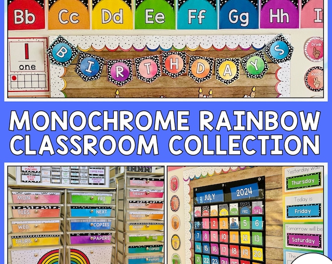 Black Dots and Rainbows Classroom Decor Set / Modern & Trendy Rainbows ...