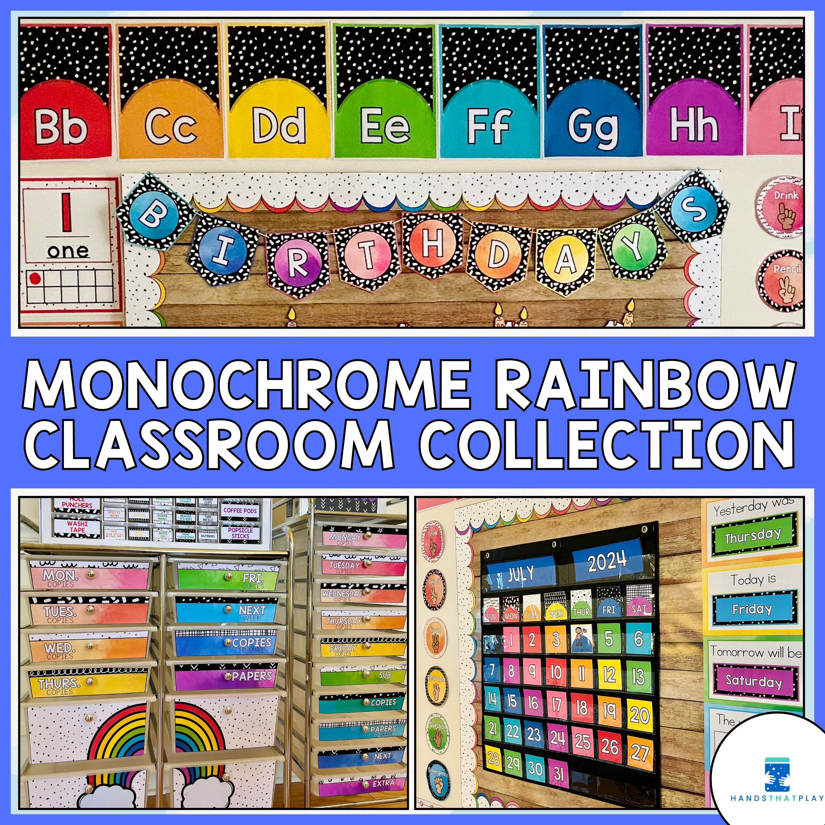 Black and White Rainbow Classroom Decor Bundle Monochrome Rainbow ...