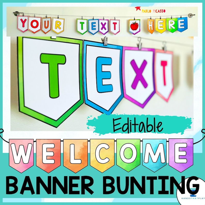 Editable Welcome Banner and Bunting Letters - Rainbow Watercolor ...
