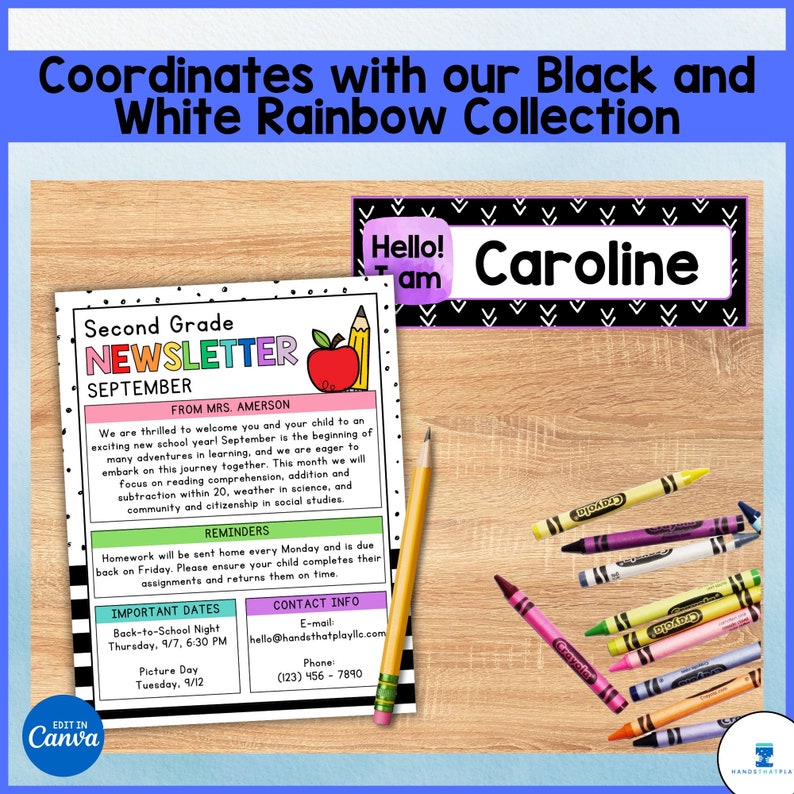 Classroom Newsletter | Editable Template | Black and White Rainbow ...