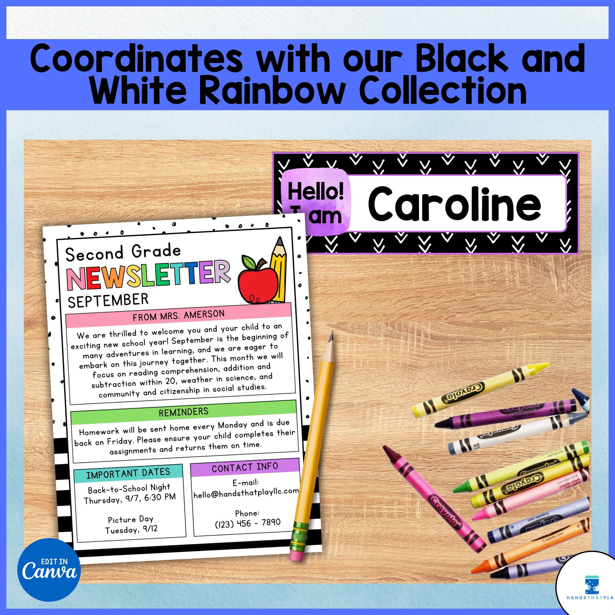 Classroom Newsletter | Editable Template | Black and White Rainbow ...