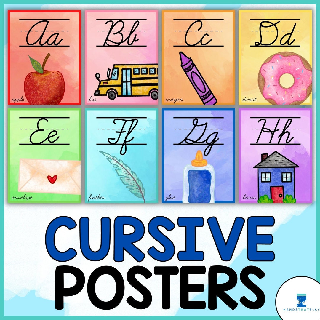 Cursive Alphabet Posters Rainbow Watercolor Classroom Decor - Etsy