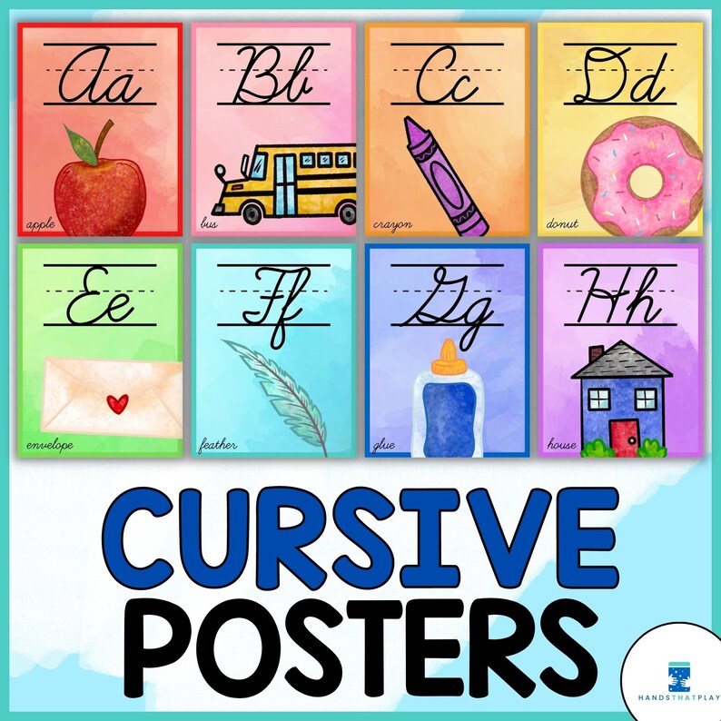Cursive Alphabet Posters Rainbow Watercolor Classroom Decor - Etsy
