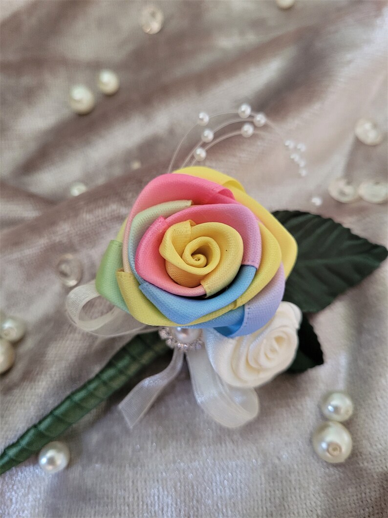 Rainbow Pride LGBTQ+ Buttonhole, Colourful Satin Wedding Boutonniere ...
